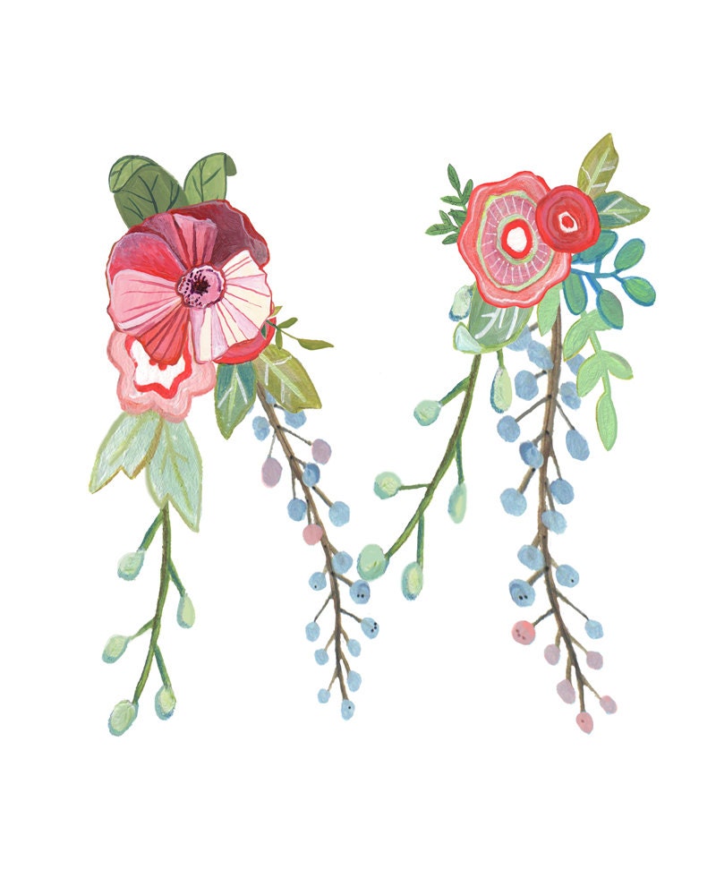 M Floral Letter | Etsy