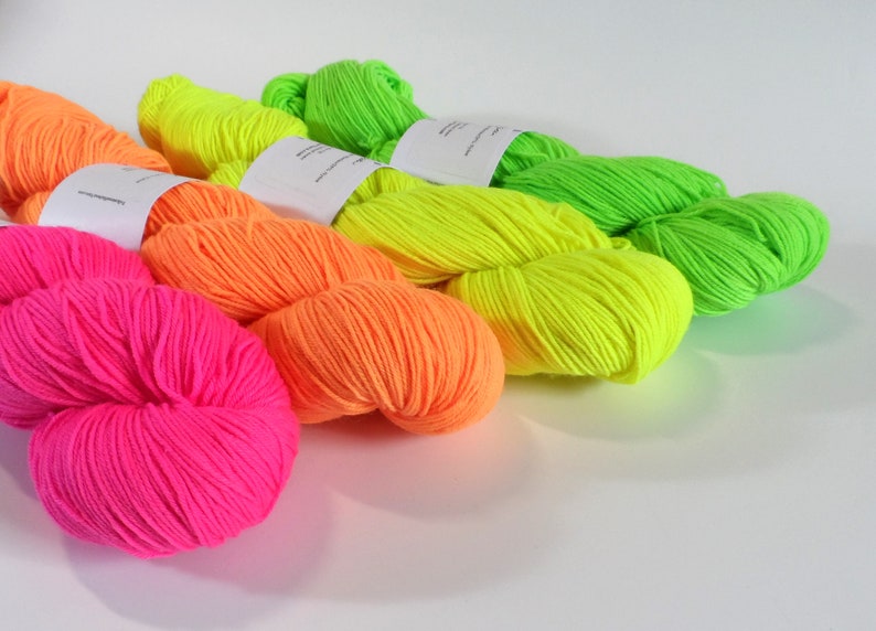Fluorescent Pink Orange Yellow Green Sock Wool Yarn 100g | Etsy
