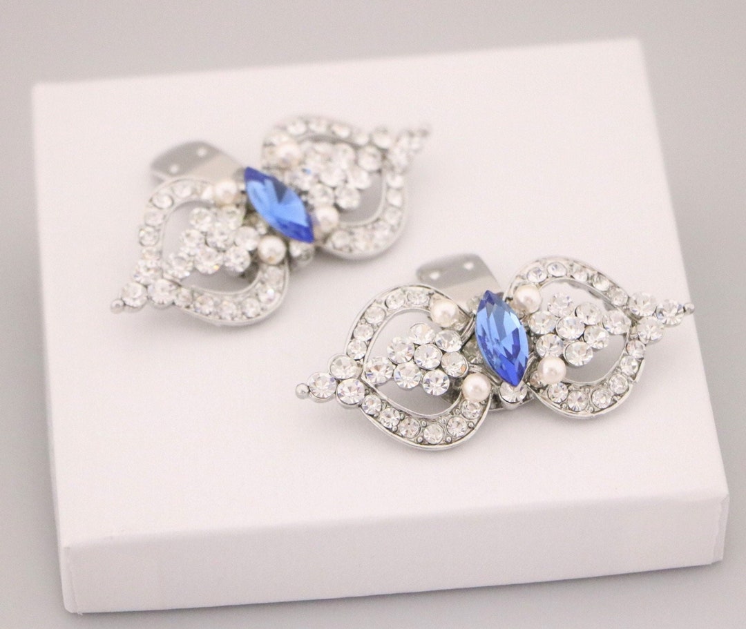 Sapphire Bridal Shoe Clips Crystal Shoe Clips Rhinestone Wedding Shoe ...