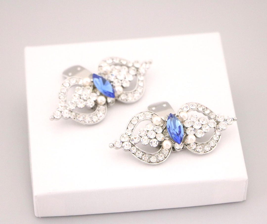 Navy Blue Shoe Clips Bridal Shoe Accessories Crystal Shoe Clips Gold ...