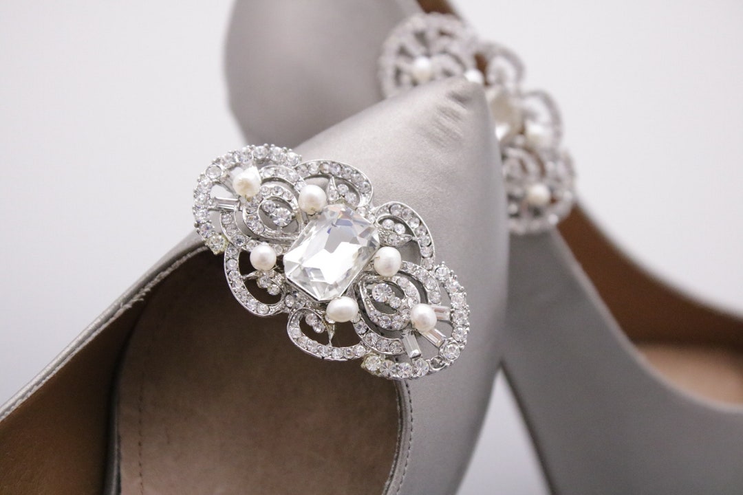 Rhinestone Shoe Clips Bridal Shoe Accessories Crystal Shoe Clips Silver ...