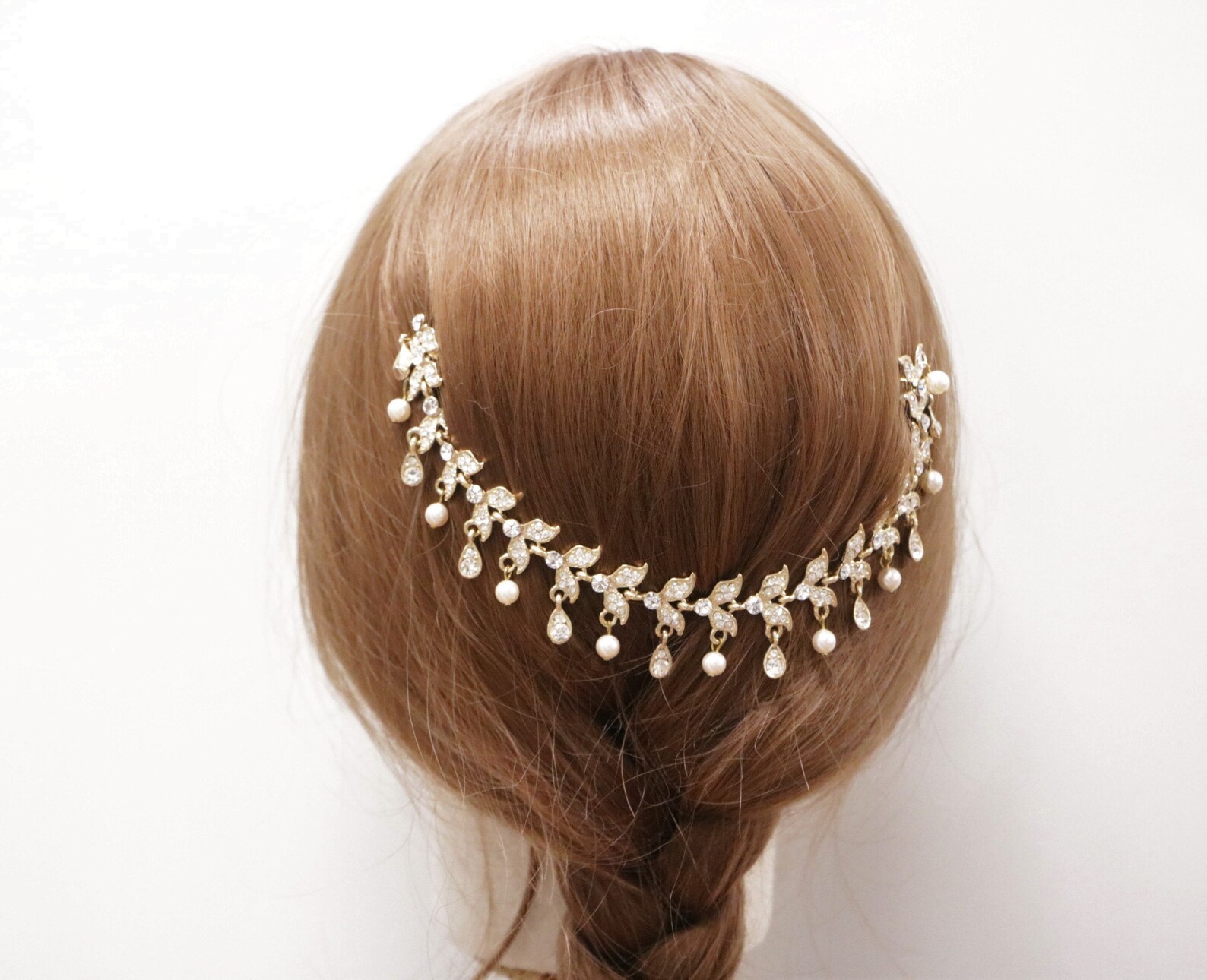 Pearl Hair Chain Gold Bridal Hair Jewelry Hair Chain Rhinestone Hair ...