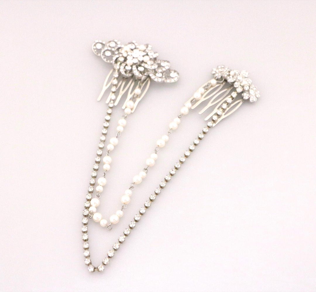 Bridal Hair Accessories Hair Chain Pearl and Crystal Hair Chain Wedding ...