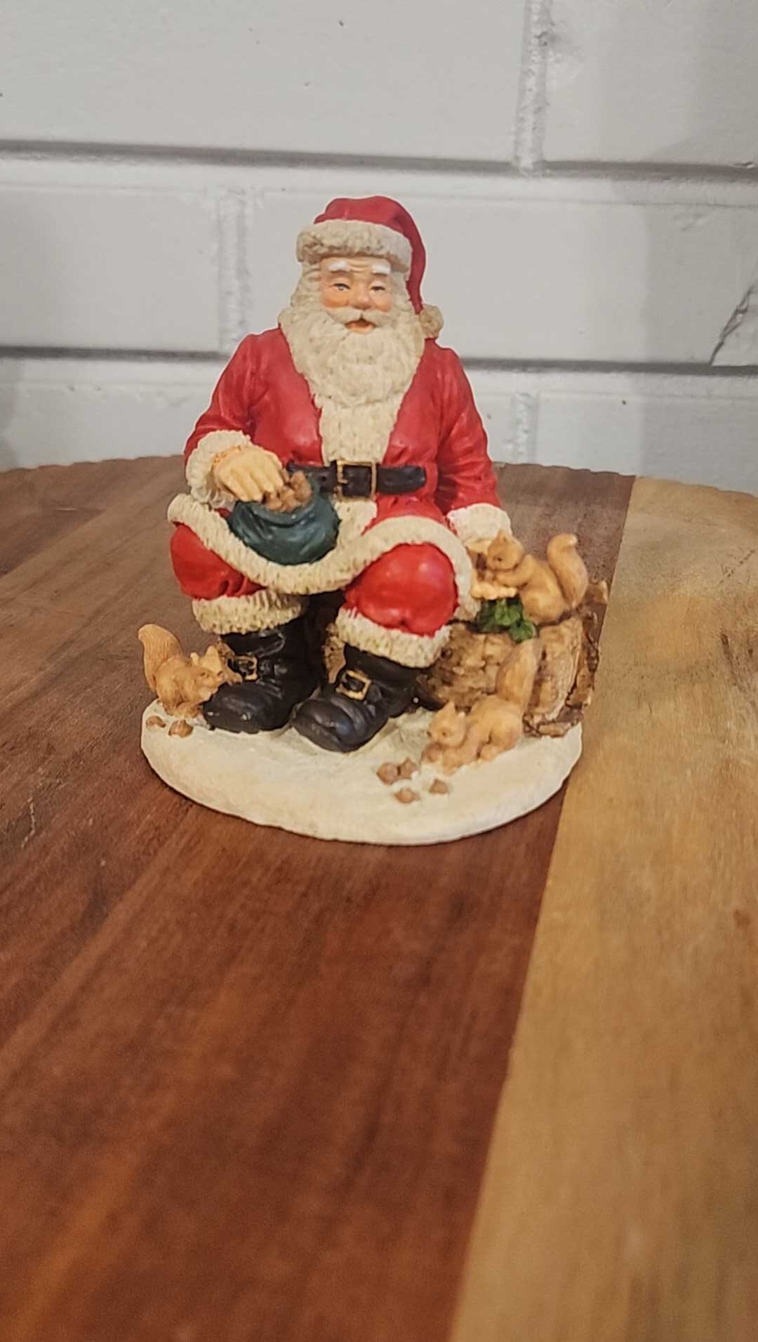 Santa Sitting on a Log With Squirrels & Acorns 3.5” Christmas Figurine ...