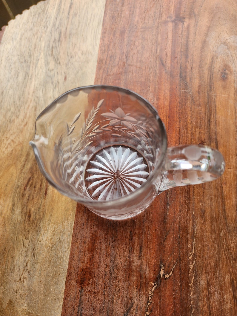 Beautiful Hand Blown and Etched Clear Glass Creamer/pitcher. Perfect ...