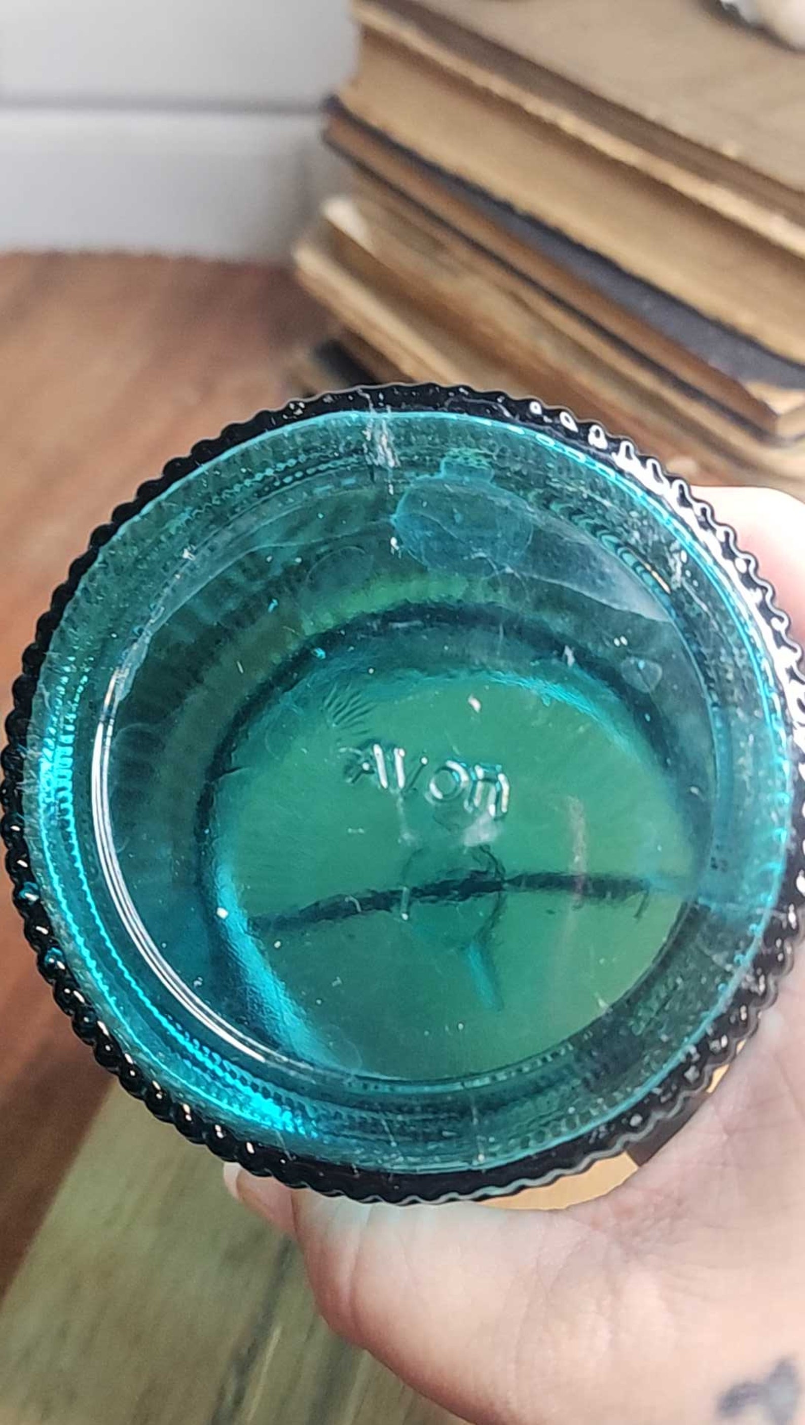 Turquoise Avon Jar Vintage Cut Glass With Hinged Lid - Etsy