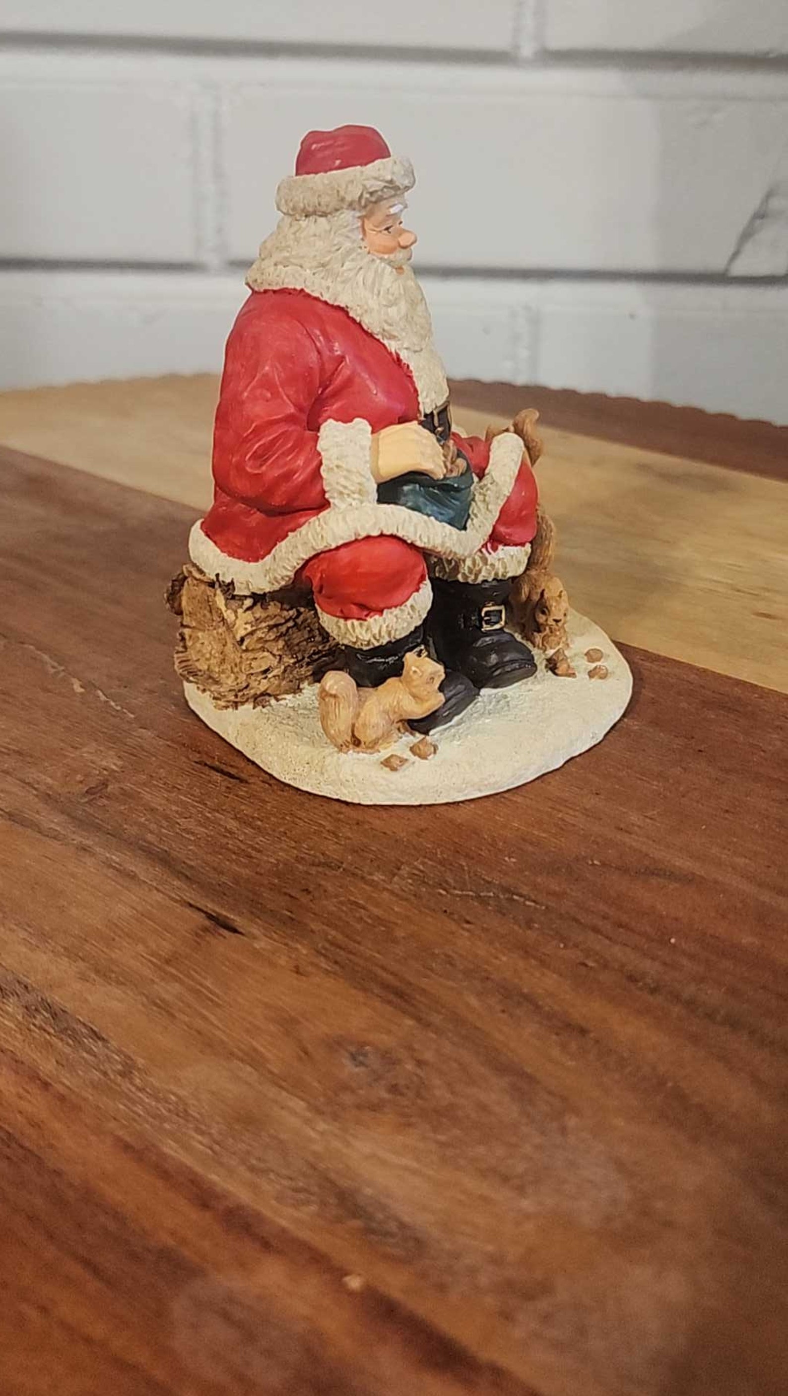 Santa Sitting on a Log With Squirrels & Acorns 3.5” Christmas Figurine ...
