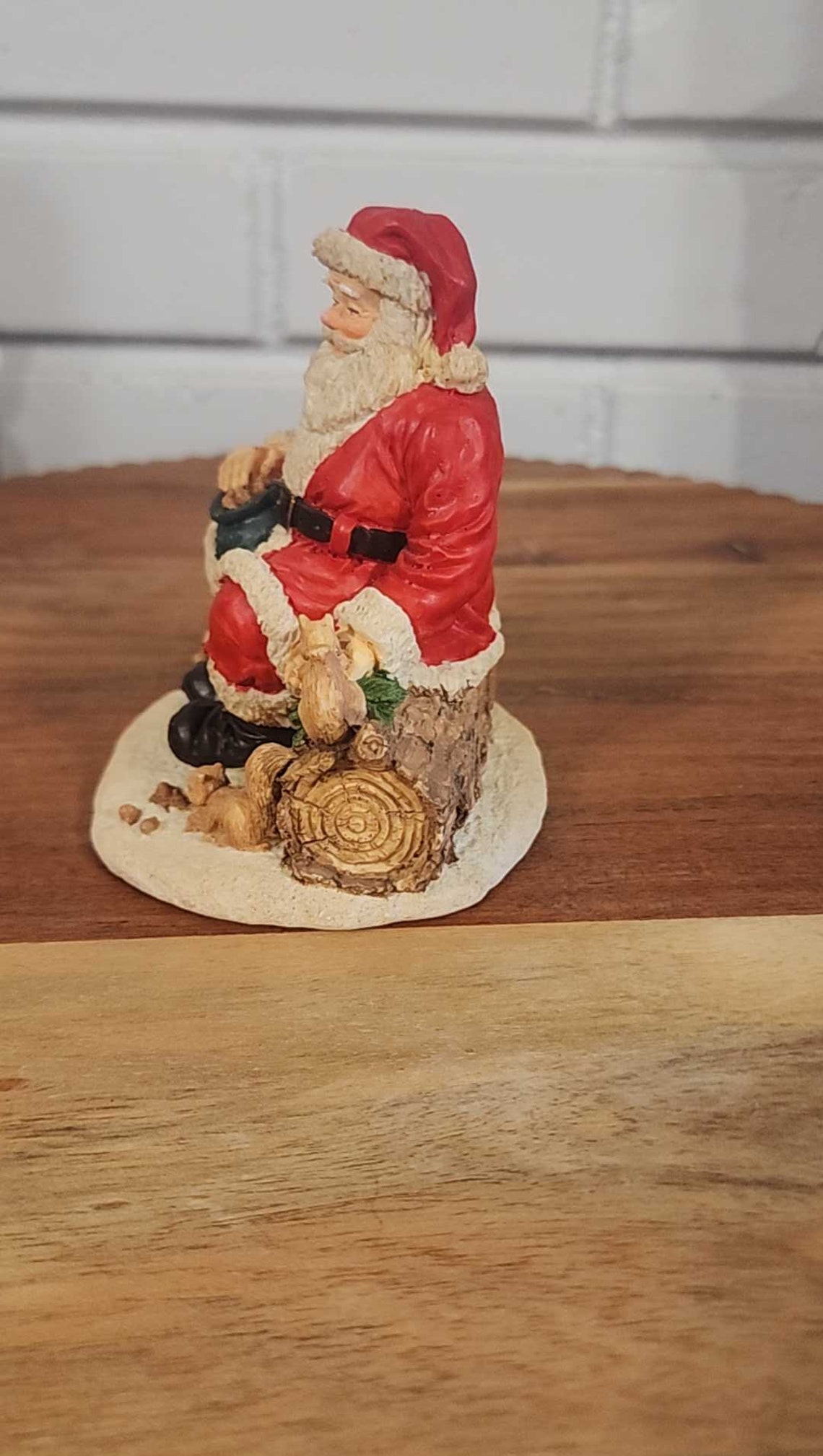 Santa Sitting on a Log With Squirrels & Acorns 3.5” Christmas Figurine ...