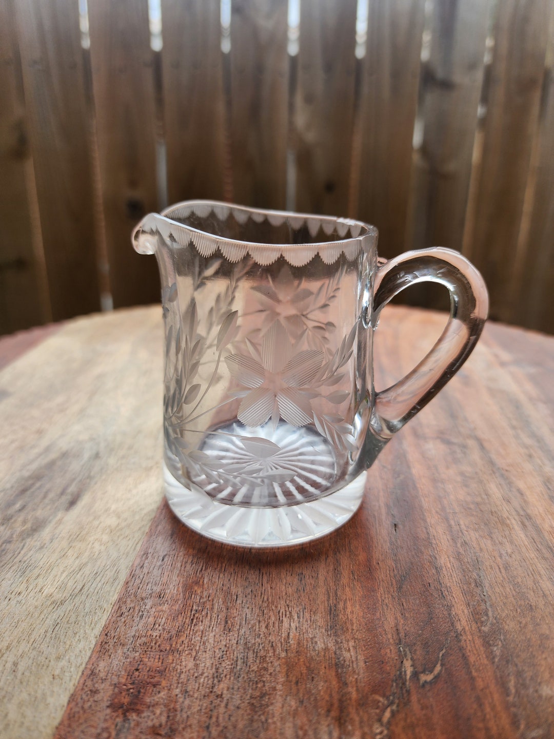 Beautiful Hand Blown and Etched Clear Glass Creamer/pitcher. Perfect ...