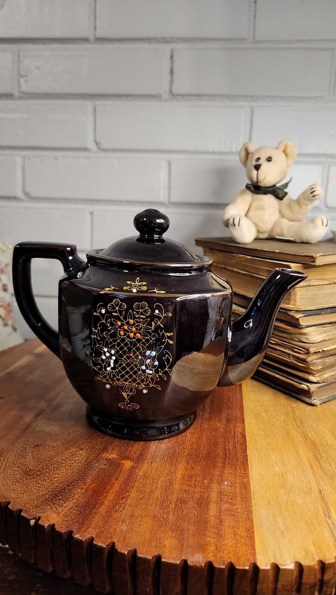 Relco Red-ware,brown Betty Redware Teapot Japan Moriage Hand Painted ...