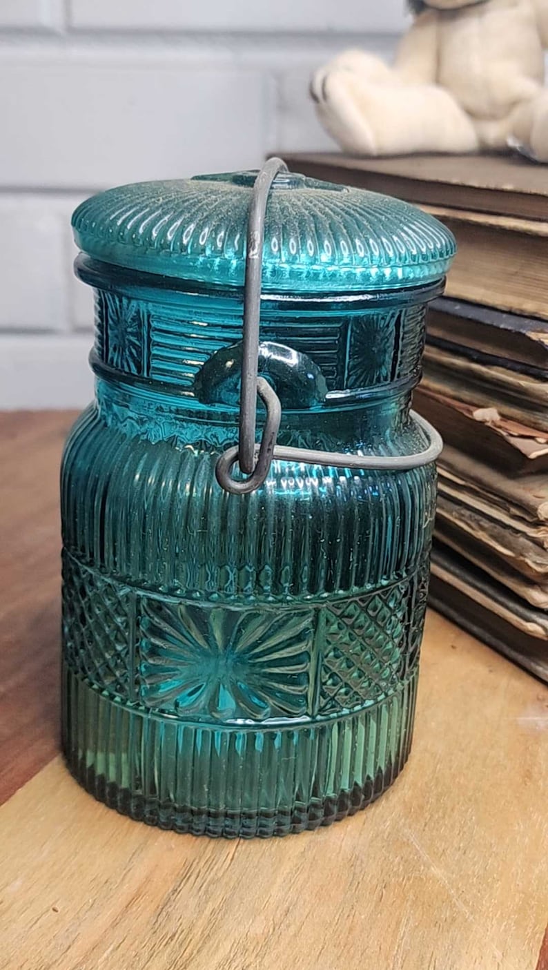 Turquoise Avon Jar Vintage Cut Glass With Hinged Lid - Etsy