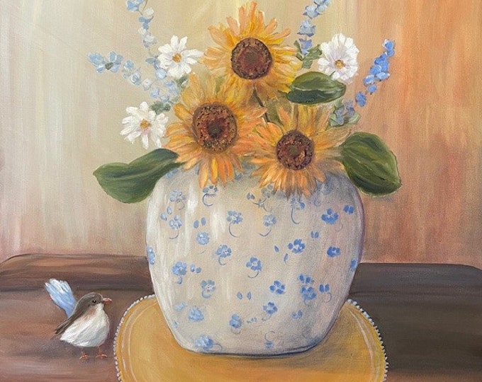 SUNFLOWER STILL LIFE, 24 X 24 Original Oil Painting of Sunflowers and ...