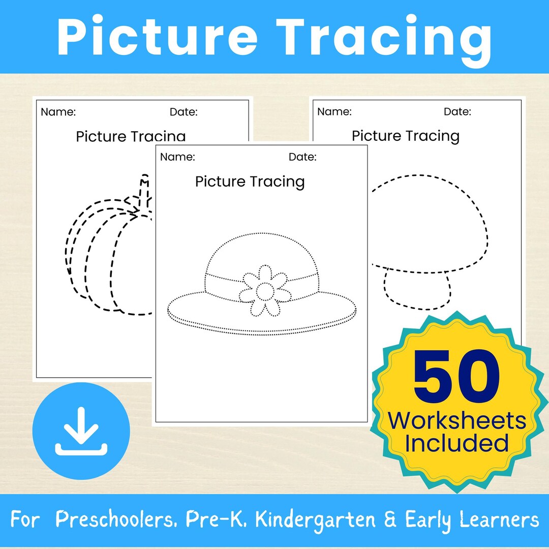 Preschool Picture Tracing Worksheets, 50 Fine Motor Skills Practice ...