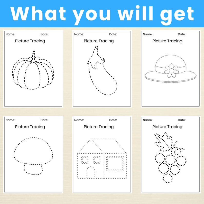Preschool Picture Tracing Worksheets, 50 Fine Motor Skills Practice ...