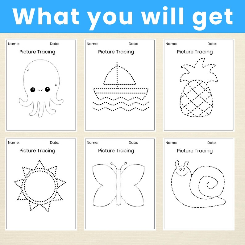 Preschool Picture Tracing Worksheets, 50 Fine Motor Skills Practice ...