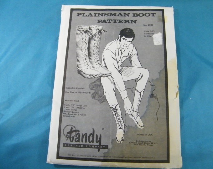 Moccasin Pattern, Plainsman Boot, Sizes 5,7,9,11 & 13 Tandy Pattern ...