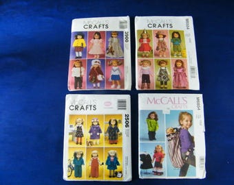 Group of 4 Doll Patterns for 18 Dolls UNCUT Simplicity 0105, 0107, 2296 ...