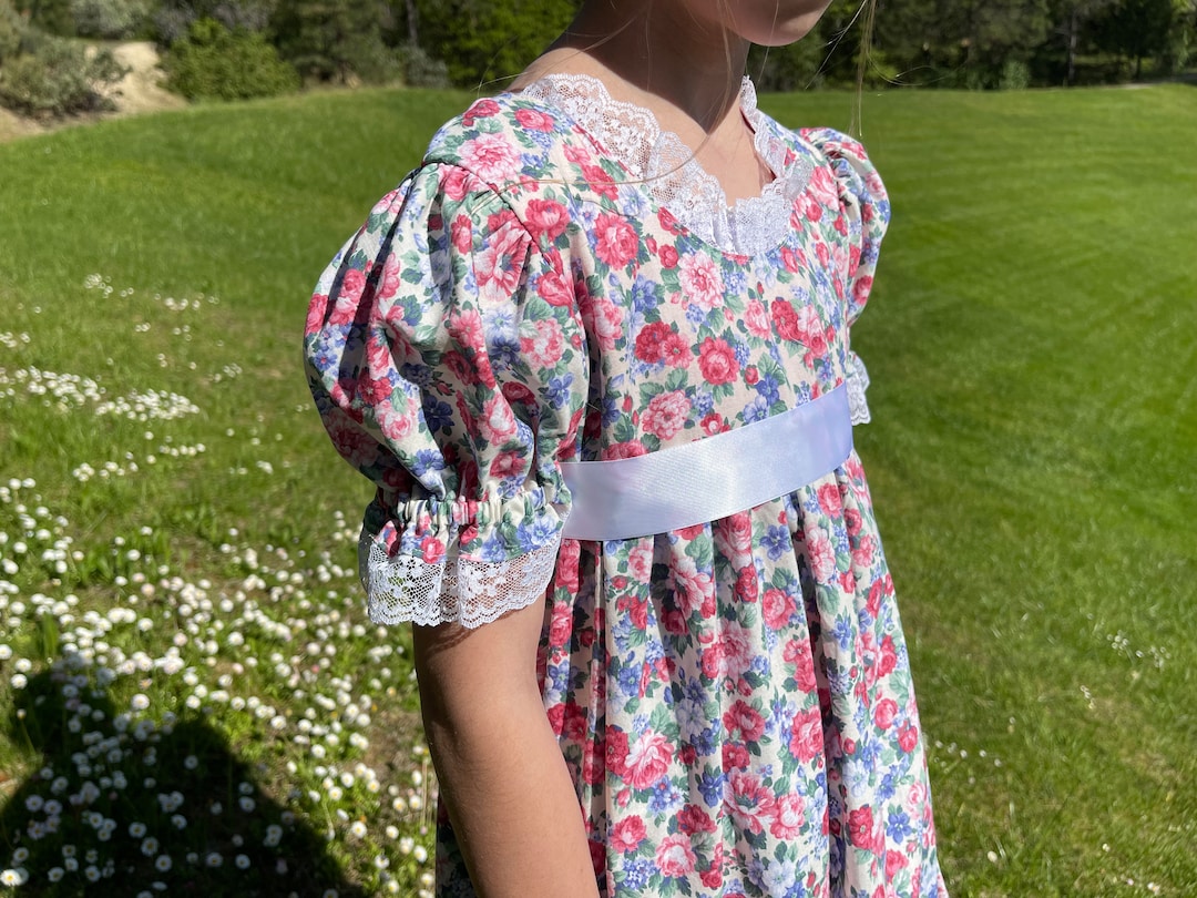 Girls Size 8/9 Regency Dress, Roses, Jane Austen Costume, Pride and ...