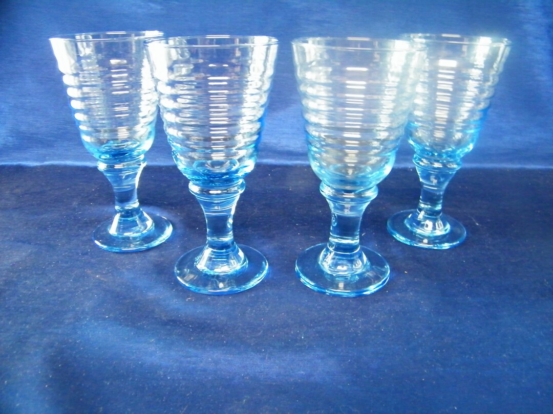 4 Vintage Libbey Sirrus light Blue Ribbed Goblets Drinking Glasses 7 ...