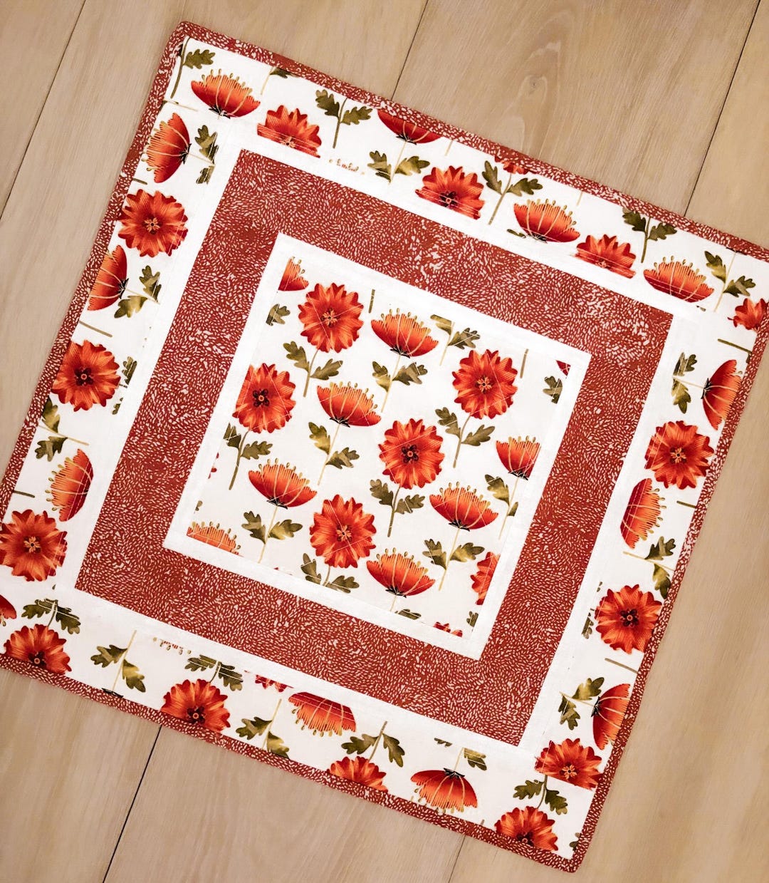 Handmade Poppies Quilted Table Topper, Decorative Table Deco, Spring and Summer Poppies Quilted ...