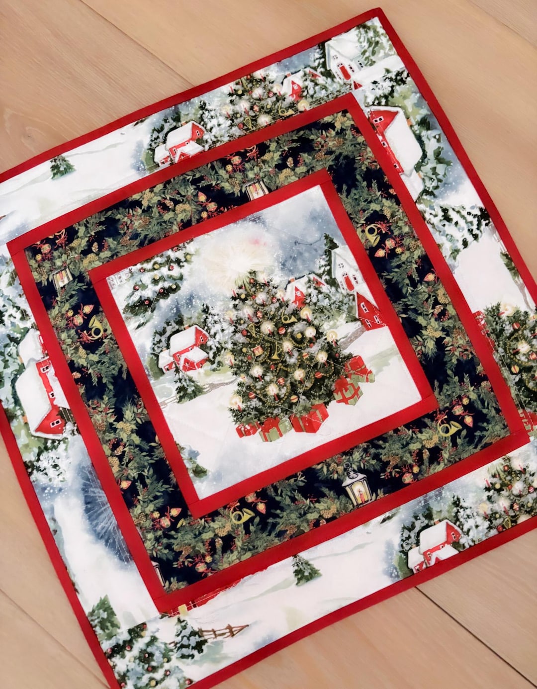 Christmas Quilted Table Topper, Handmade Quilted Holiday Table Topper ...
