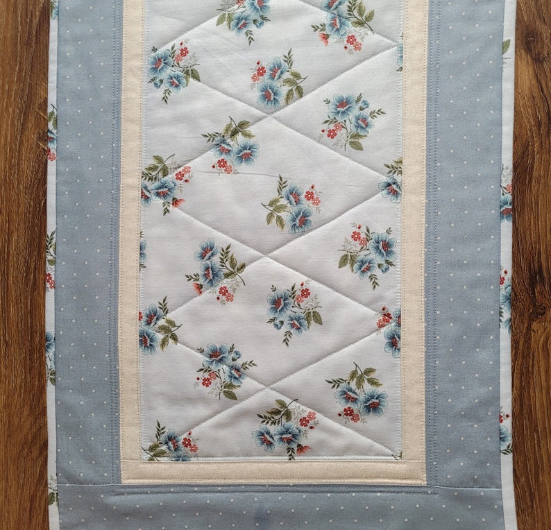 Quilted Floral Table Runner Blue Flowers Green Leaves - Etsy