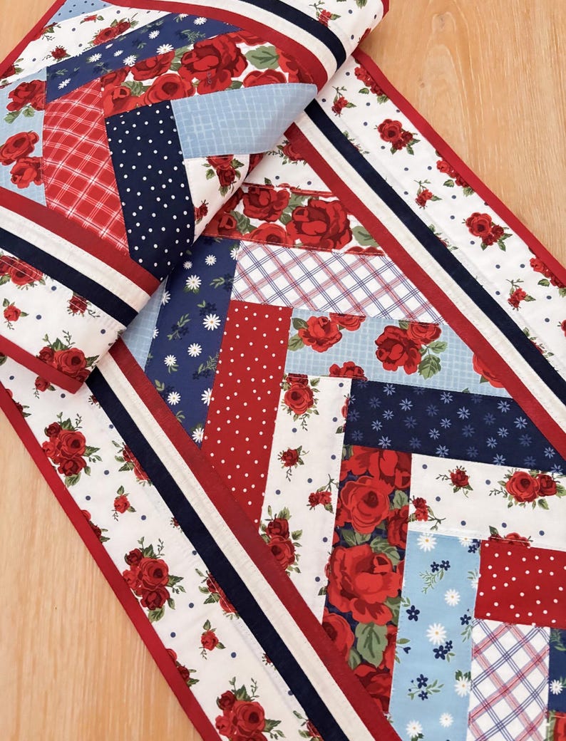 Handmade Quilted Table Runner, Quilted Table Runner, Patriotic Table ...