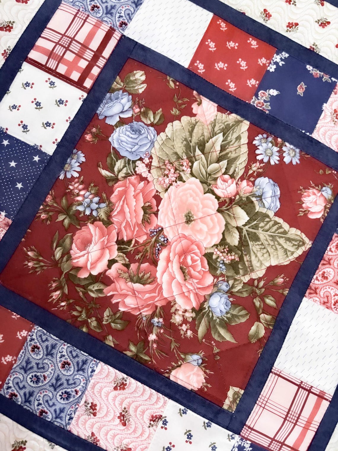 Handmade Quilted Patriotic Table Topper: Floral Candle Mat, Wall Deco ...