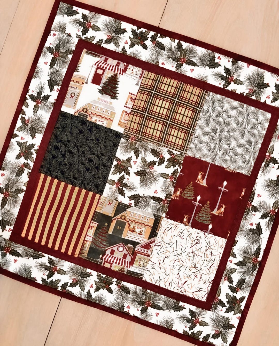 Handmade Christmas/holiday Quilted Table Topper, Holiday Table Mat ...