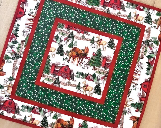 Christmas Quilted Table Topper, Handmade Quilted Holiday Table Topper ...