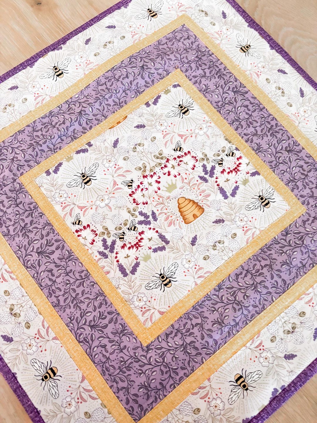 Handmade Quilted Table Topper, Spring and Summer Table Topper, Bees and ...