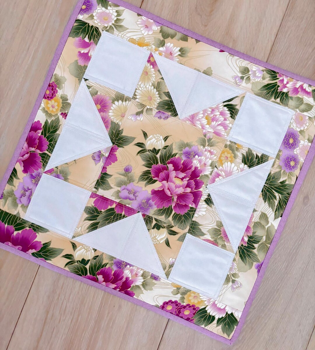 Quilted Floral Table Topper, Handmade Quilted Table Topper, Easter ...