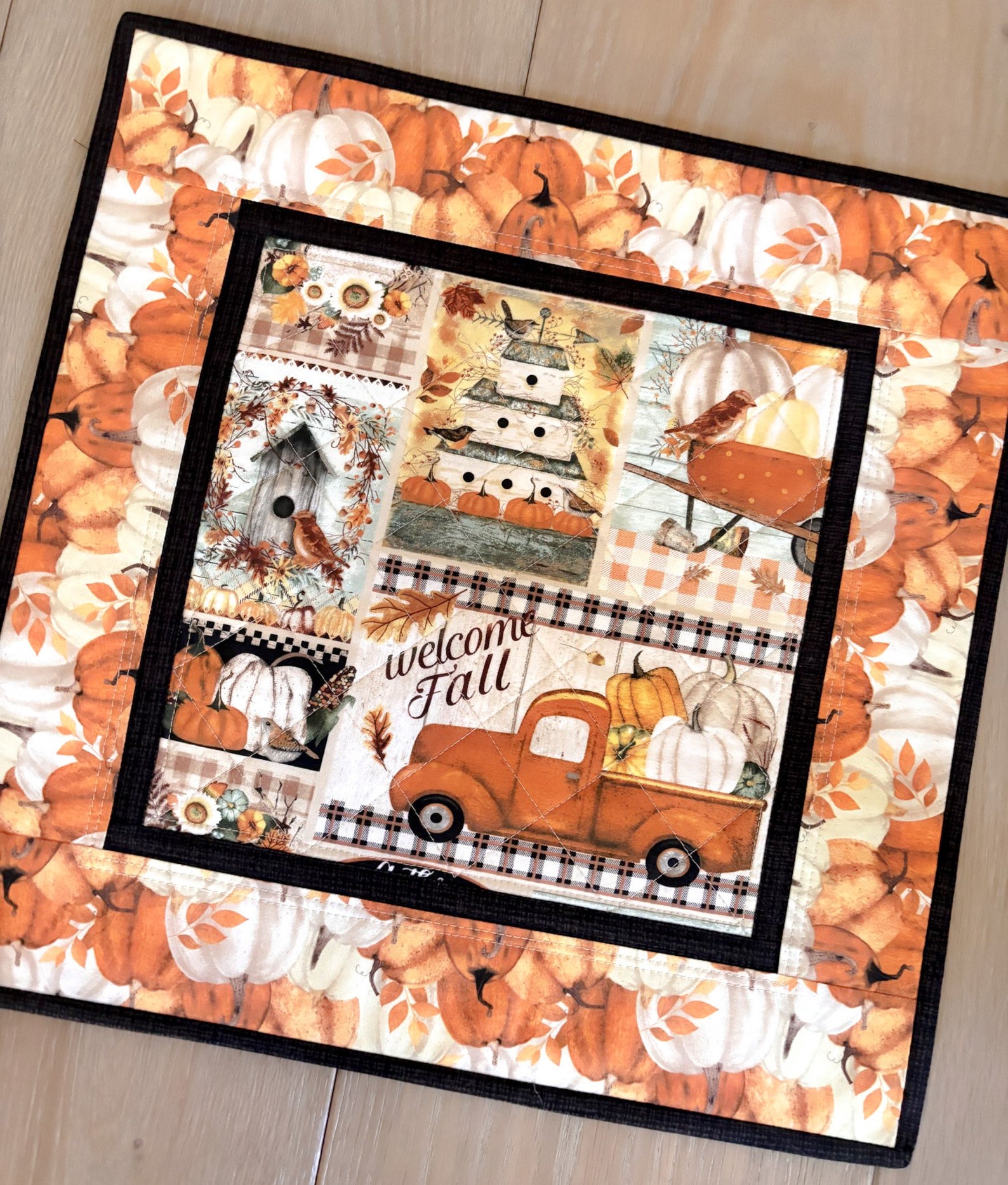 Quilted Table Topper, Quilted Handmade Table Topper, Fall and Harvest ...