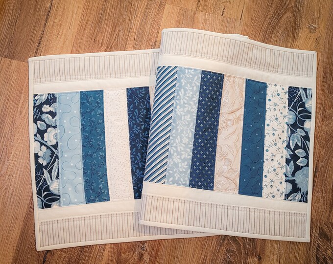 Vintage French Blue Table Runner, Shades of Blue and Cream, Florals, 16 ...