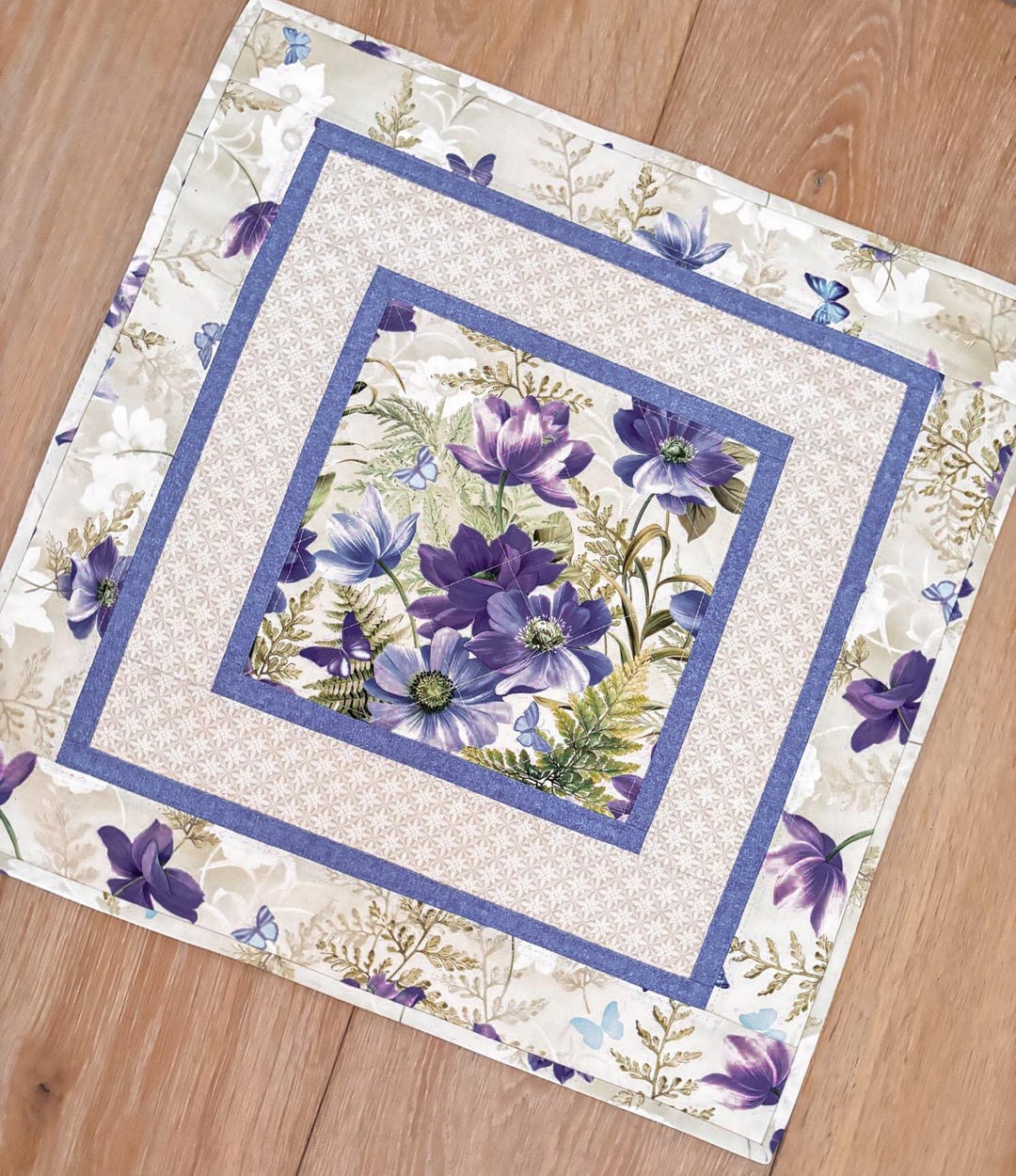 Handmade Floral Quilted Table Topper, Decorative Table Deco, Spring and ...