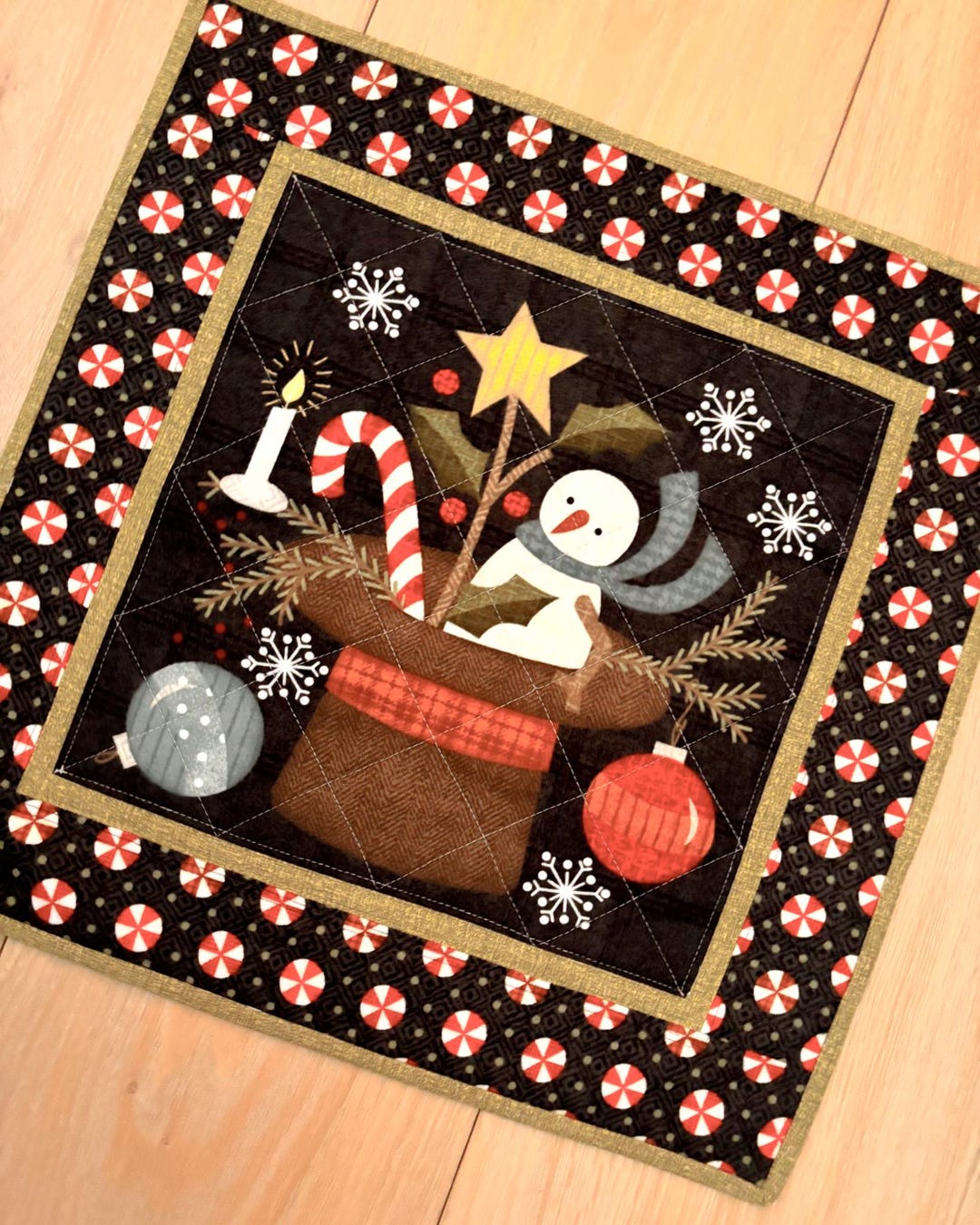 Christmas FLANNEL Quilted Table Topp/holiday Quilted Table Topper ...