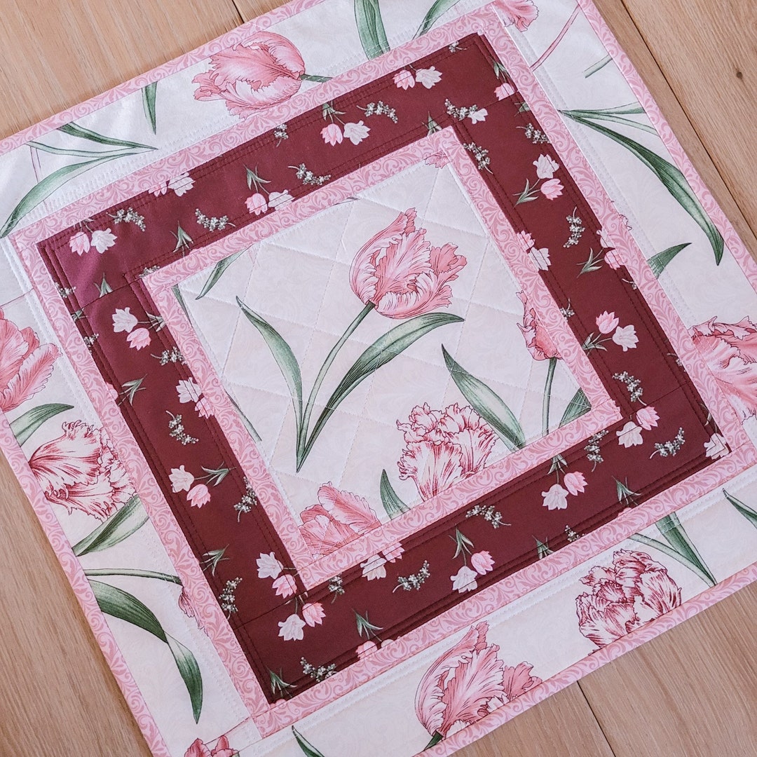 Handmade Quilted Table Topper, Easter Quilted Table Mat, Decorative Wall Hanging, Spring and ...