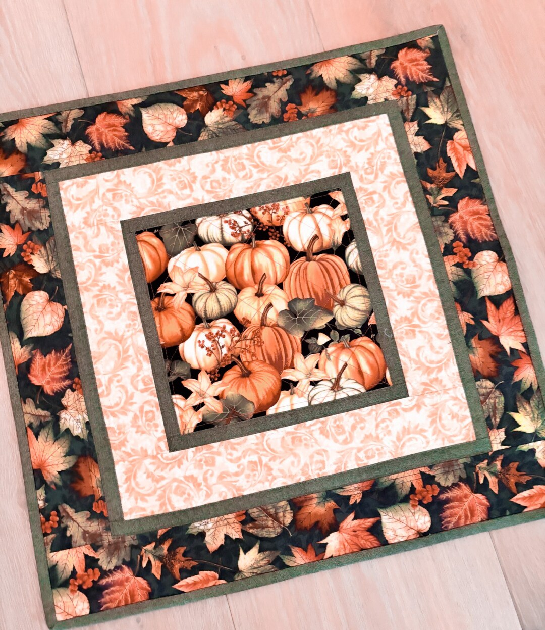 Quilted Table Topper, Quilted Handmade Table Topper, Pumpkins Topper ...