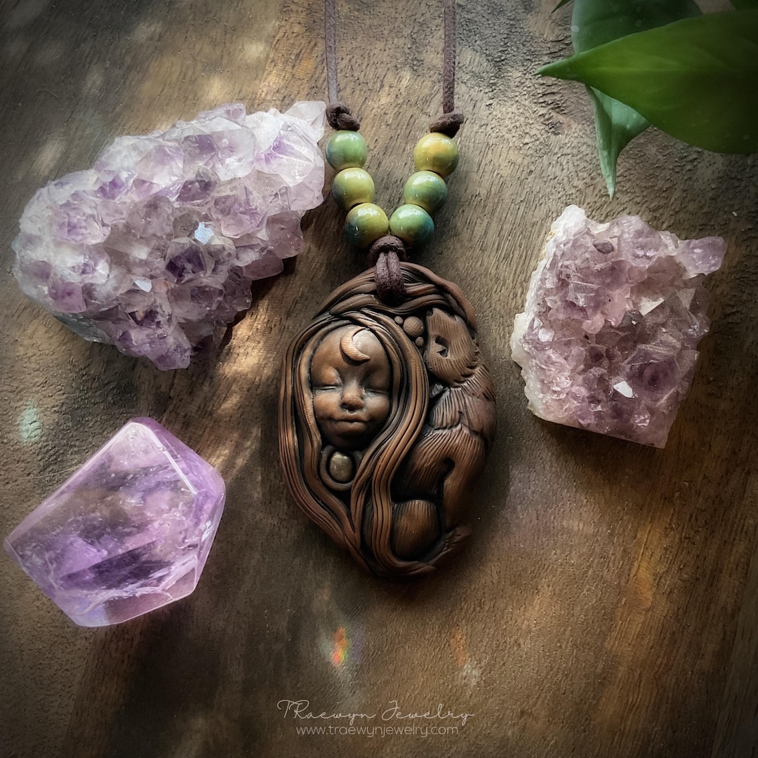 La Loba Wolf Woman Necklace With Rainbow Moonstone and Ceramic Beads ...