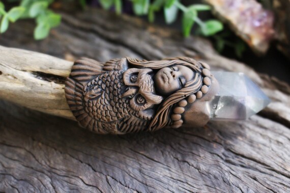 Owl Wand Crystal Point Wand with Fluorite Crystal Point | Etsy