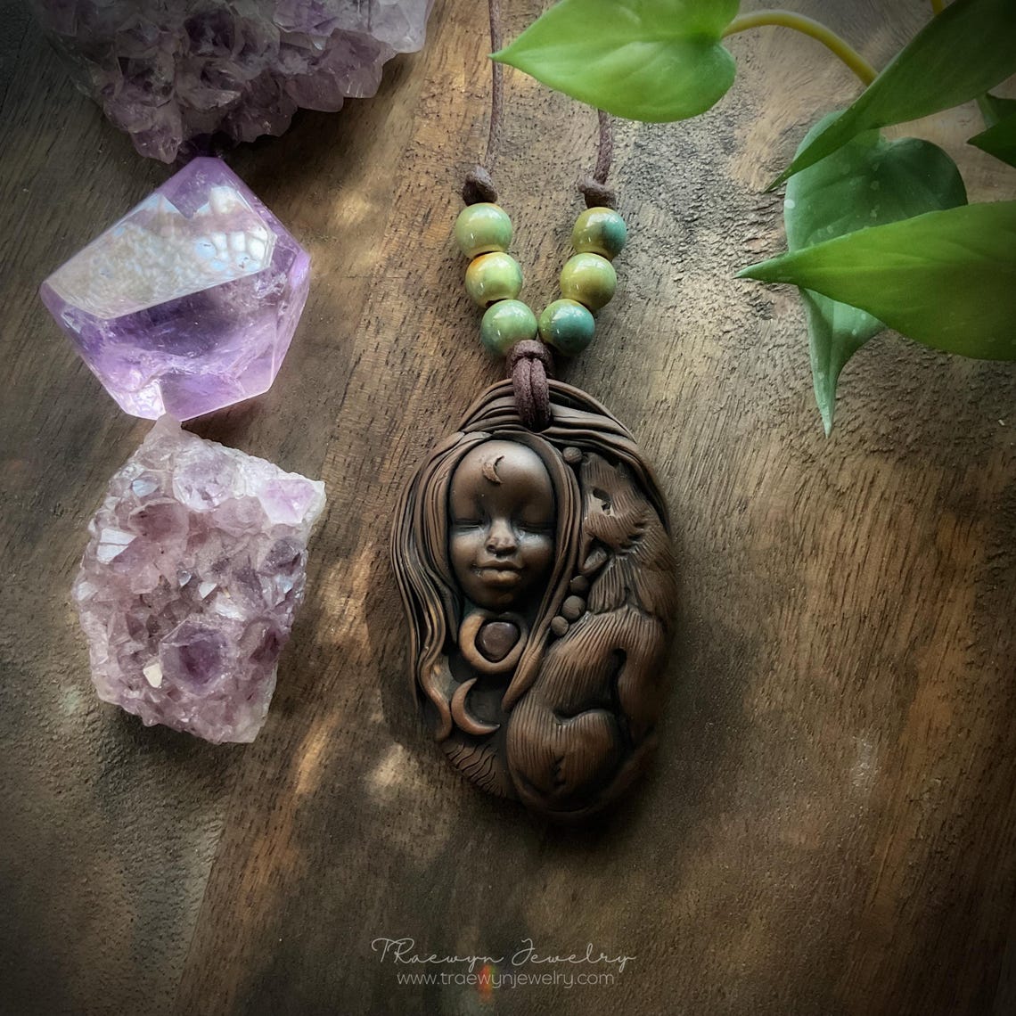 La Loba Wolf Woman Necklace With Rainbow Moonstone and Ceramic Beads ...