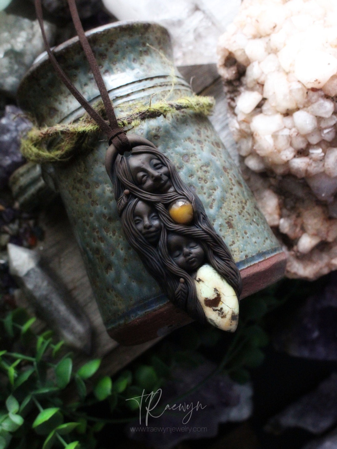 Maiden, Mother & Crone Necklace With Lemon Chysoprase and Yellow Opal ...