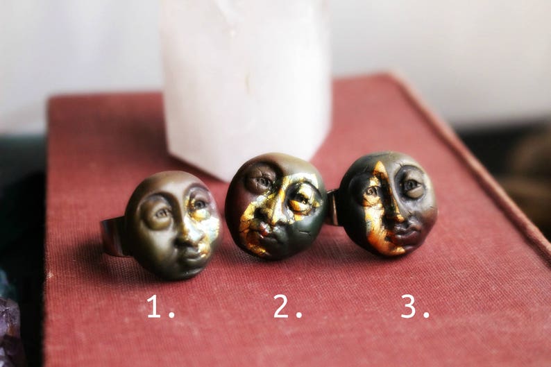 Moon Face Ring Fully Adjustable Handcrafted Clay & Gold - Etsy
