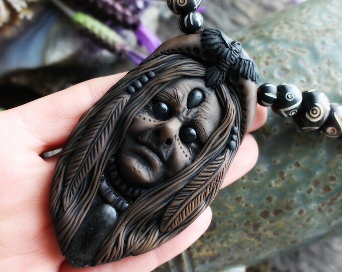 Baba Yaga Necklace With Silver Sheen Obsidian Gemstone. Handcrafted ...