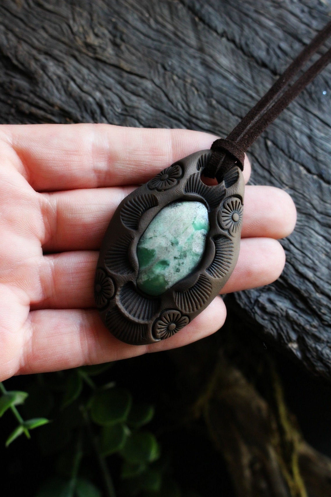 Clay Necklace With Variscite Gemstone. Handcrafted Clay and - Etsy