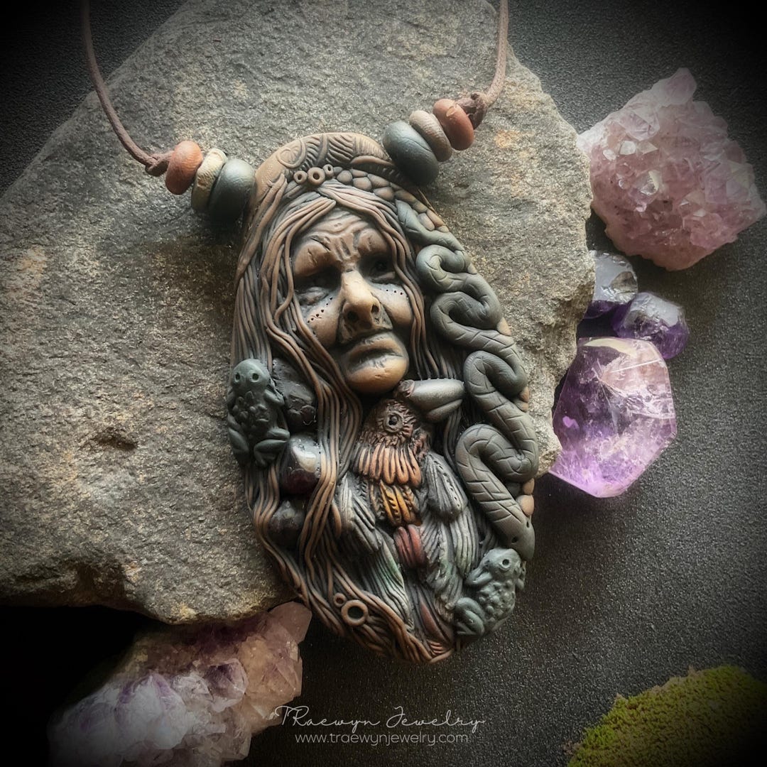 Snake, Raven and Toad, Goddess Medicine Necklace With Garnet Gemstone ...
