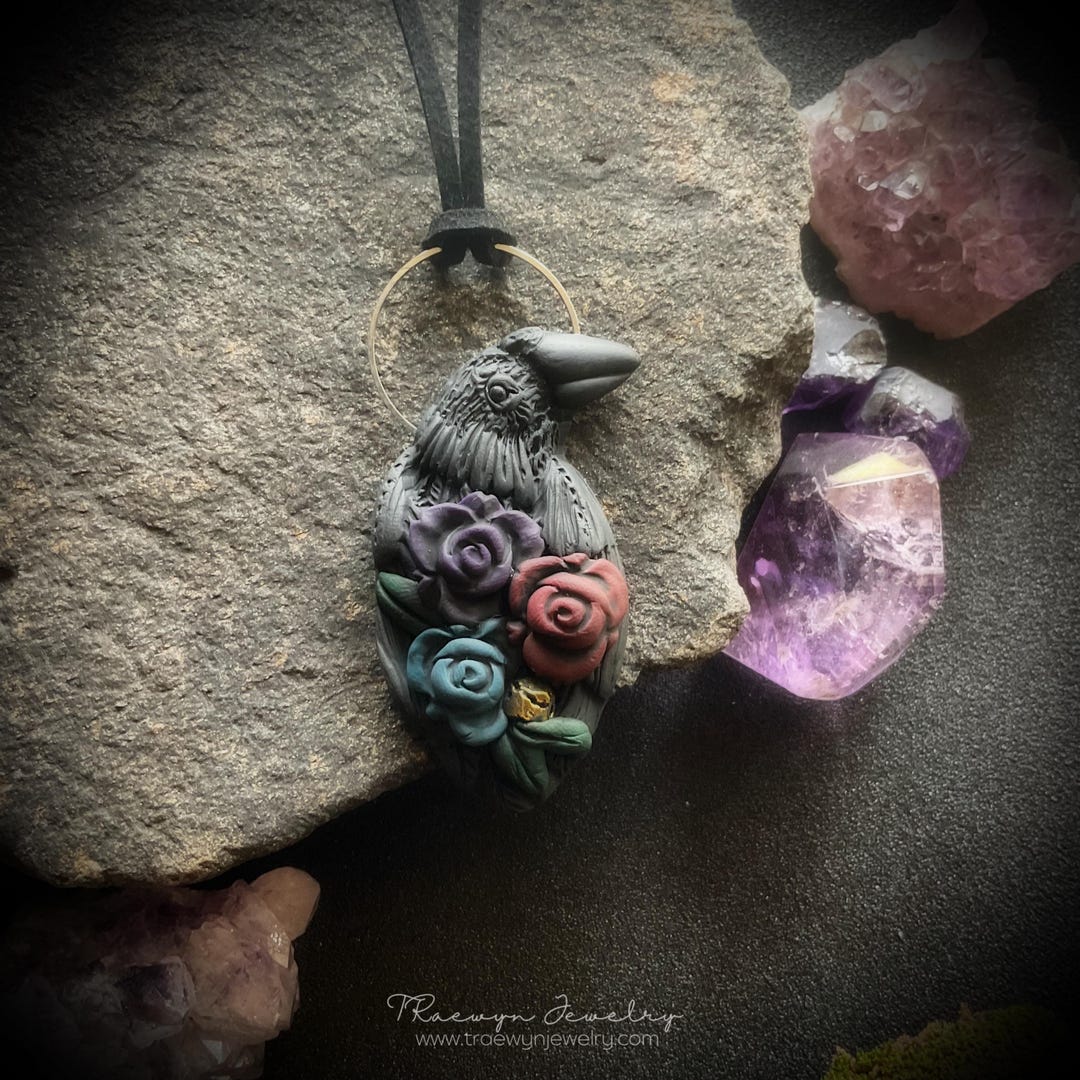Raven Spirit Animal Necklace With Gold Colour Plated Hematite. Shamanic ...