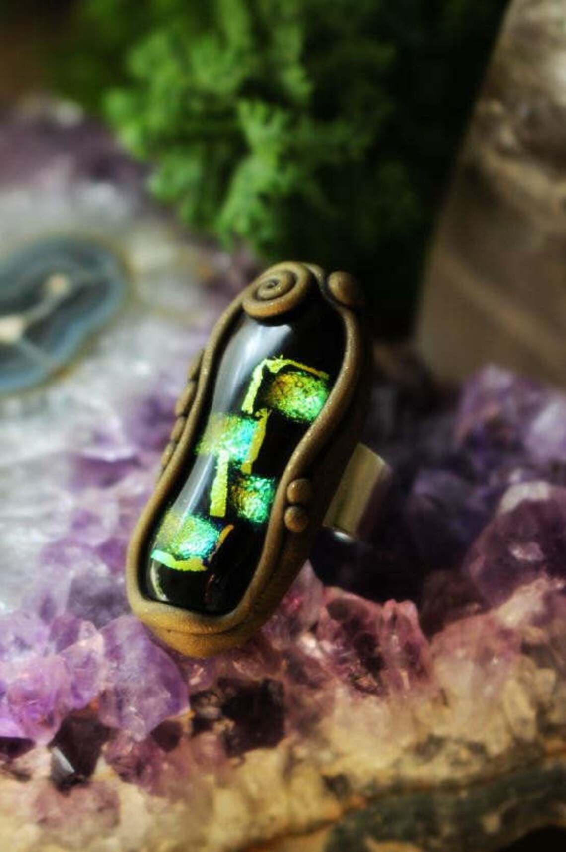 Clay & Gemstone Ring Artisan Glass Fully Adjustable . - Etsy