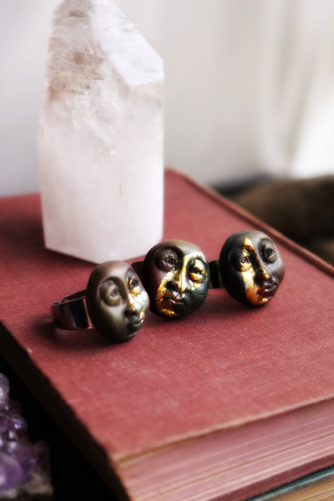 Moon Face Ring Fully Adjustable Handcrafted Clay & Gold - Etsy