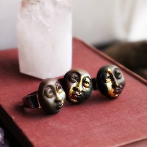 Moon Face Ring Fully Adjustable Handcrafted Clay & Gold Leaf . Handmade ...